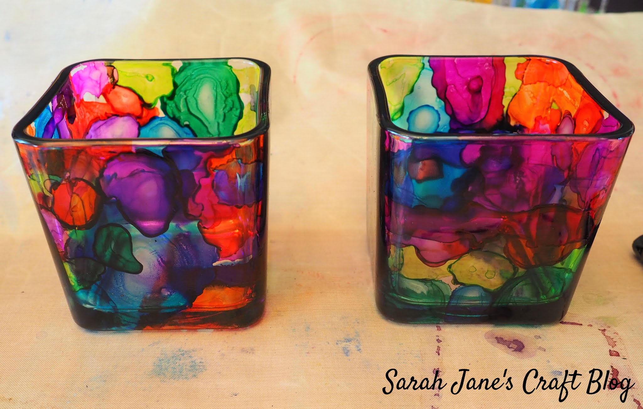 Flamed Alcohol Ink Square Candle Holders