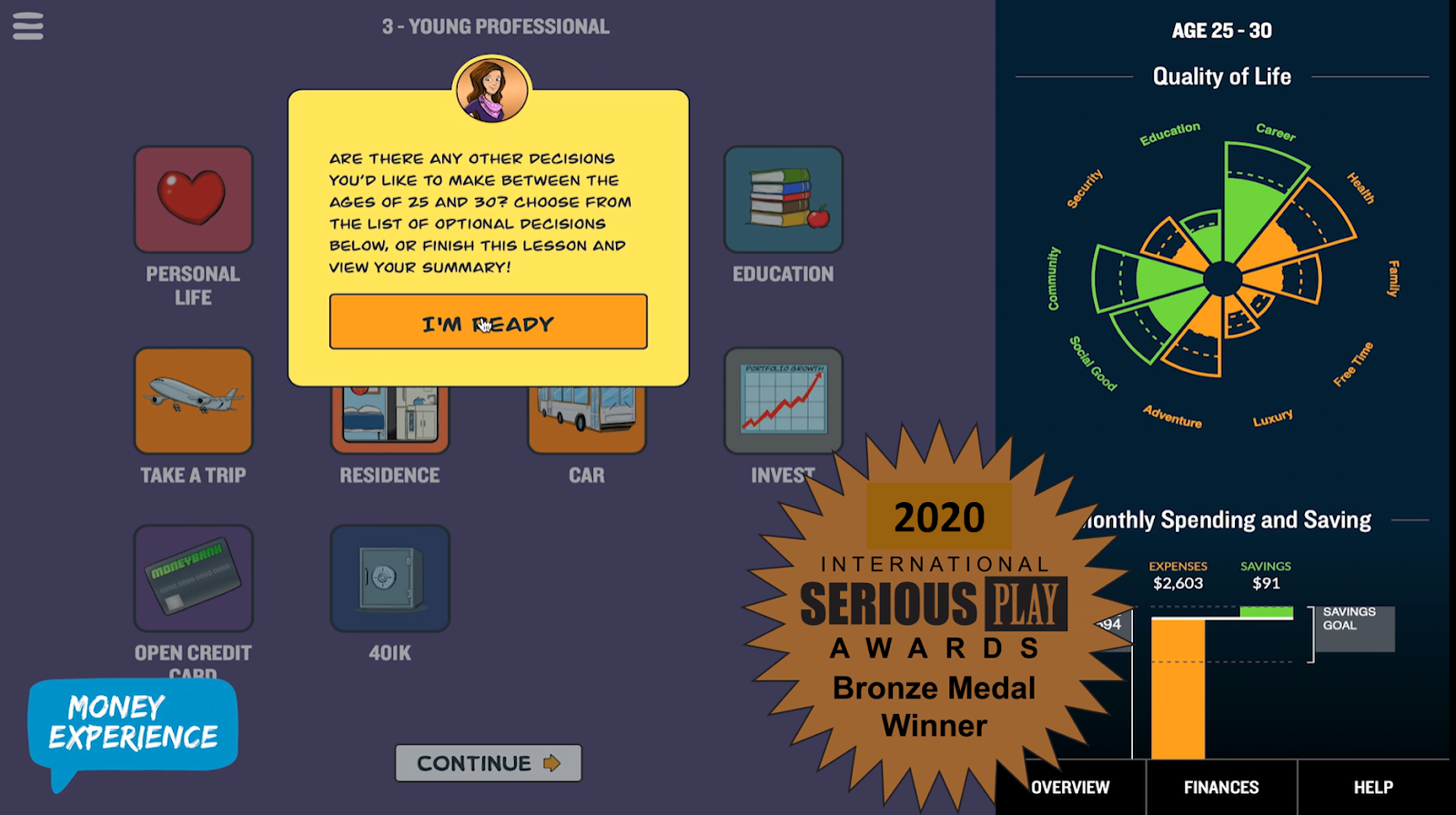 Money Experience Simulator Wins Bronze Medal In Serious Play Competition