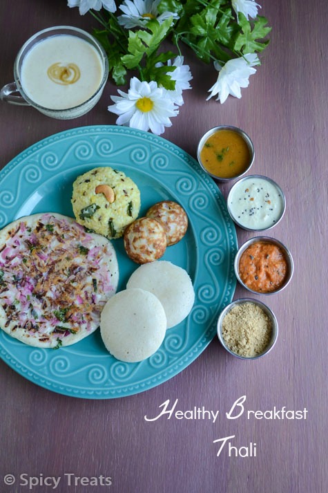 Spicy Treats: Healthy Breakfast Thali / South Indian Breakfast Thali