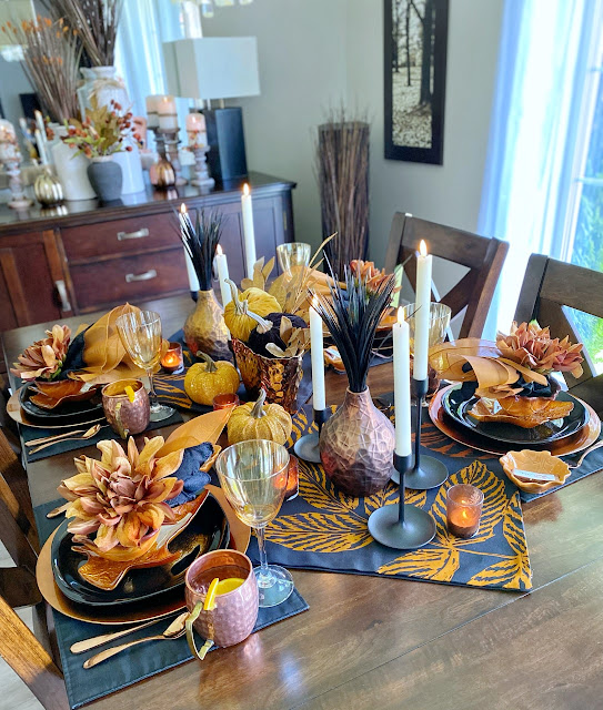 Dining Delight: A Moody Fall Tablescape with Black & Metal Accents