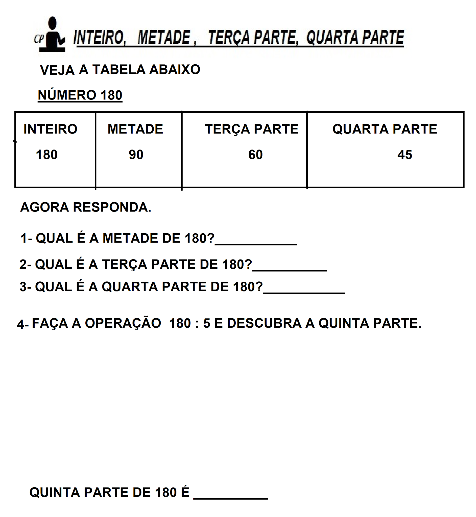 Atividades Sobre Metade Terça Parte Quarta Parte E Quinta Parte - FDPLEARN
