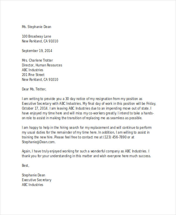 Resignation Letter Sample Format With 30 Days Notice Formal Letter Resignation Letter Sample Format With 30 Days Notice Formal Letter