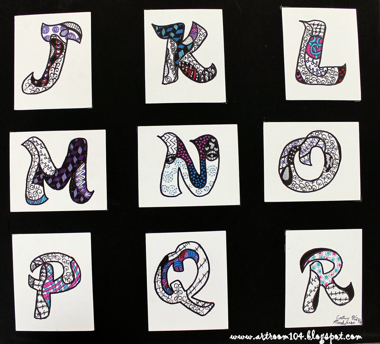 Art Room 104: Art Elective: Completed Zentangle Alphabets