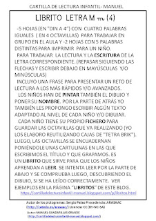 CARTILLA DE LECTURA INFANTIL : 4 M m ESCRITURA LECTURA LIBRITO