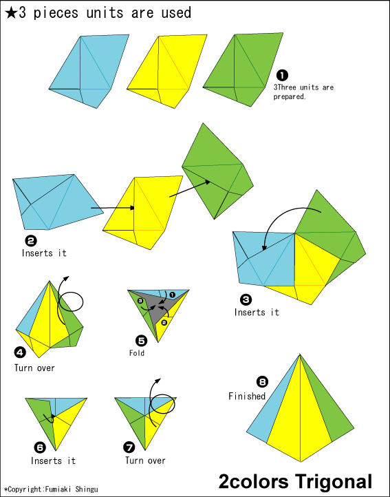 Origami 2colors Trigonal instructions - Easy Origami instructions For Kids