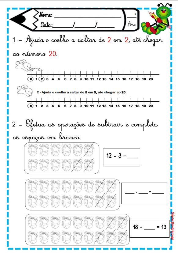 coisas que gosto de partilhar: Ficha de 1º ano - contagens de 2 em 2, 5 ...