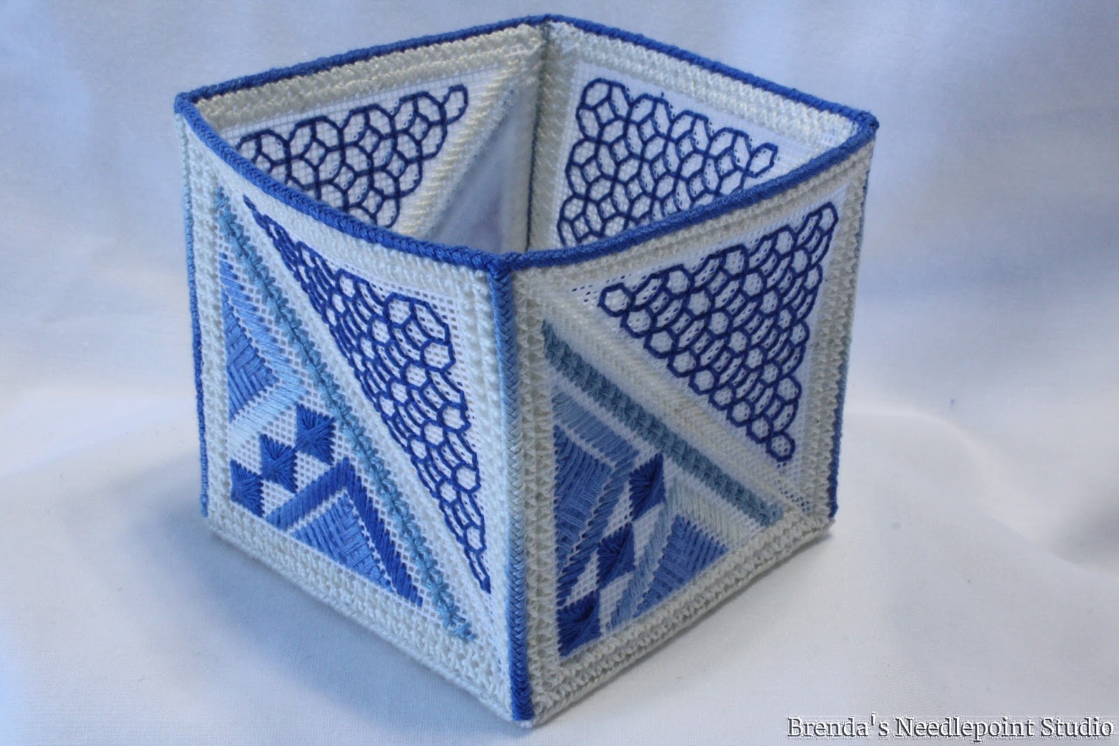 Brenda's Needlepoint Studio: Folding Ort Box Number 1, Blue and White