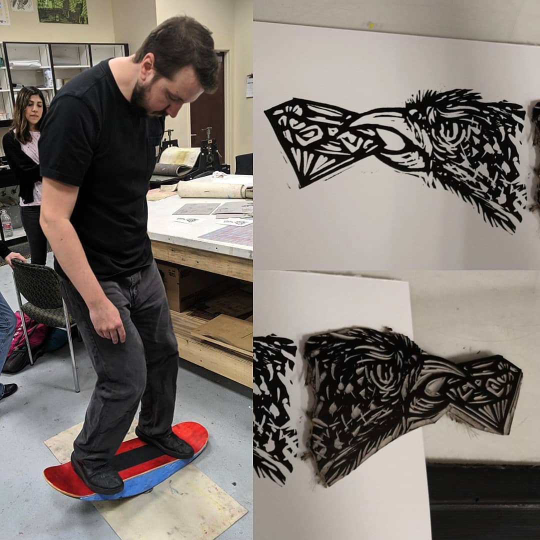 JESSE SHAW: demo printing using a Joseph Velasquez skateboard press