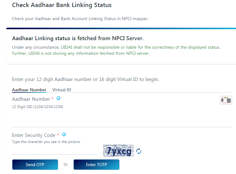 Check Aadhar Linking Status with Your Mobile and Bank Account