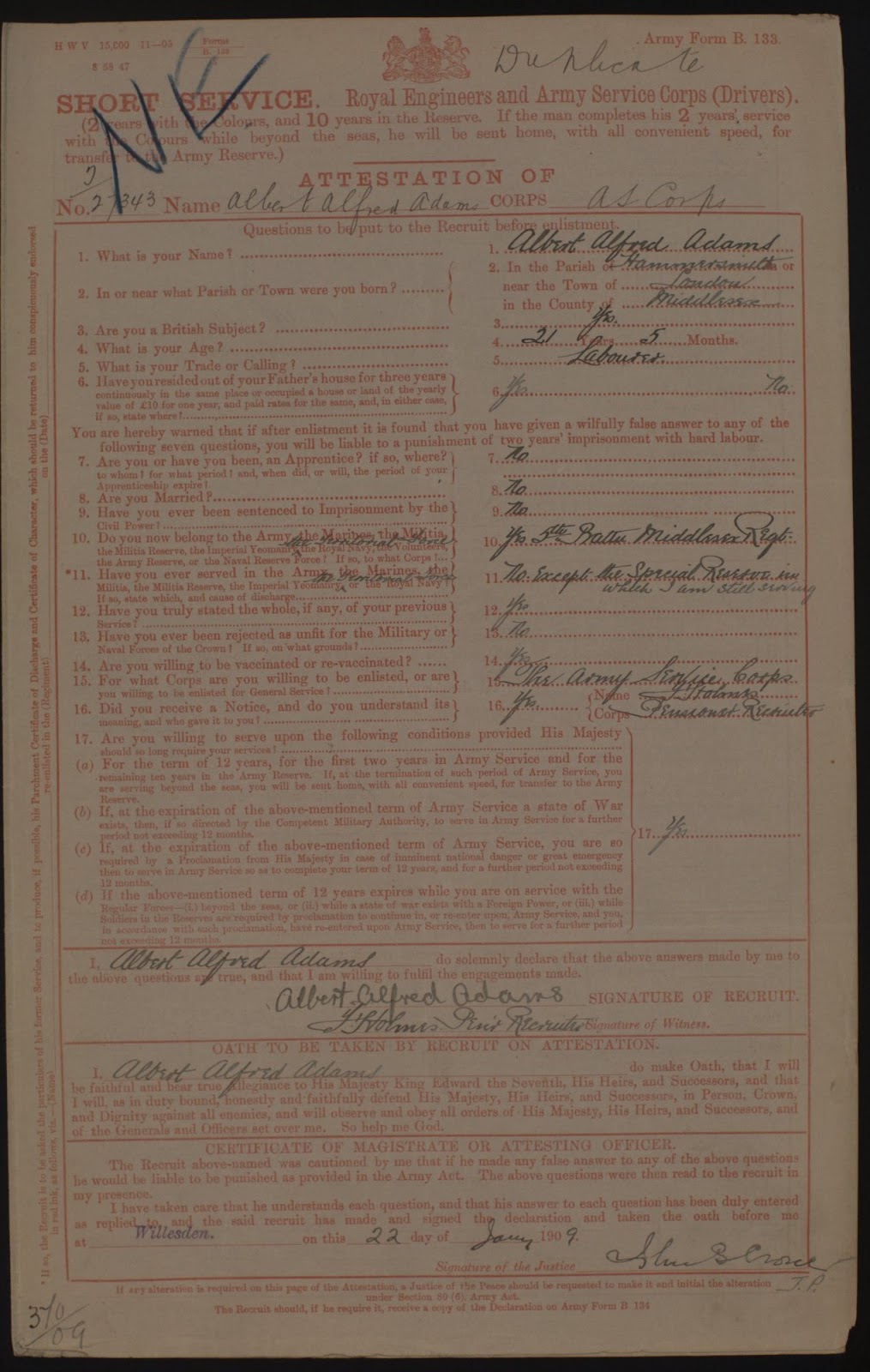Army Forms & Attestations: Army Form B.133 - drivers