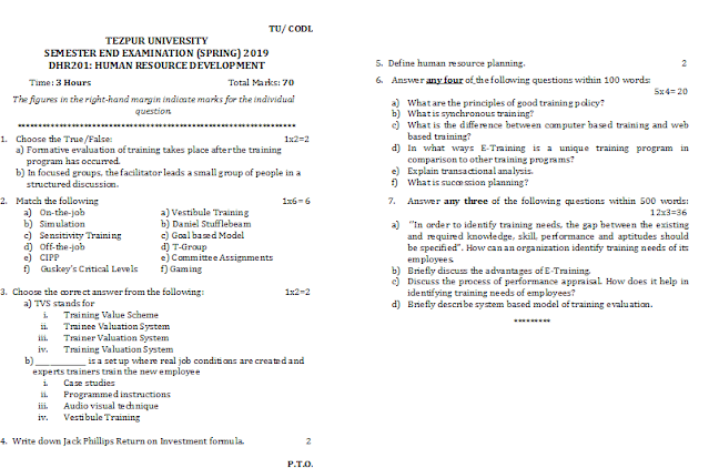 TEZPUR UNIVERSITY (TU/CODL) SEMESTER END DHR 201: HUMAN RESOURCE DEVELOPMENT - (SPRING) 2019 ...