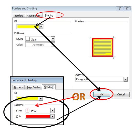 How to use borders and shading in word