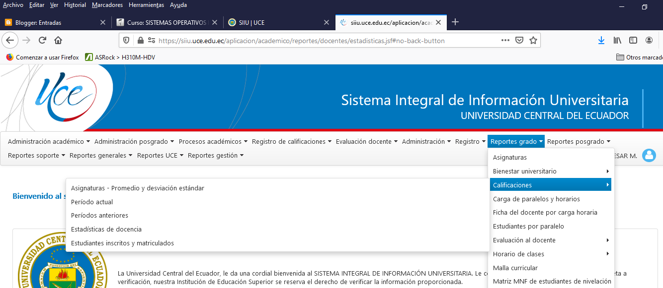 UCE-DTIC: SIIU Reportes de Grado-Calificaciones, nueva opción ...