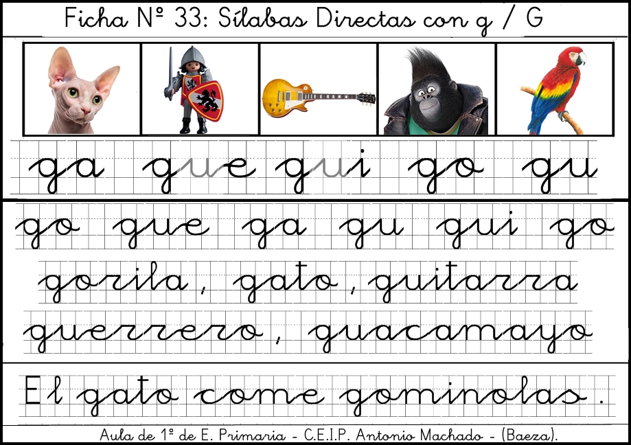 Prim-Erizos: Cartilla y Fichas de trabajo - Sílabas Directas con g / G