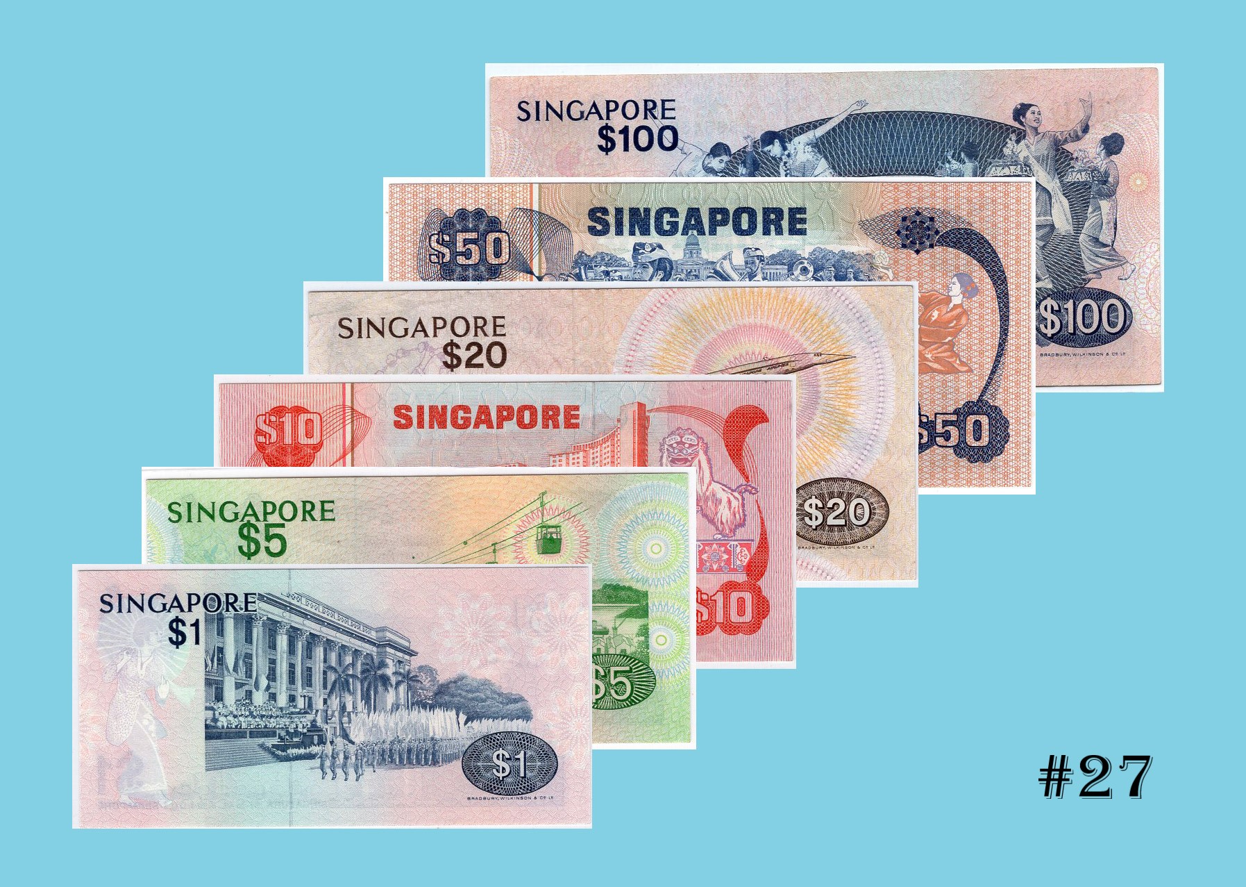 Singapore Banknotes Corner: Singapore Bird Series $1 to $100 Banknotes Set