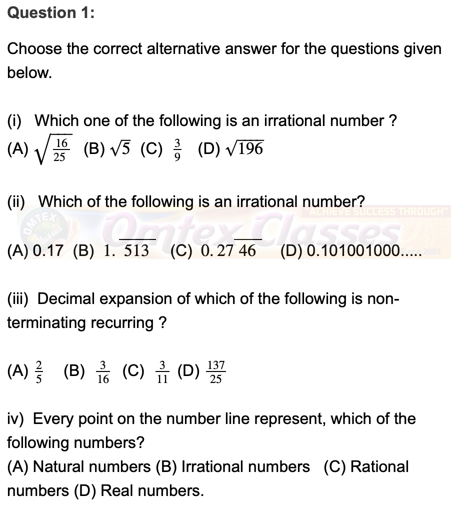 Omtex Classes: Chapter 2 - Real Numbers Mathematics Part I Solutions