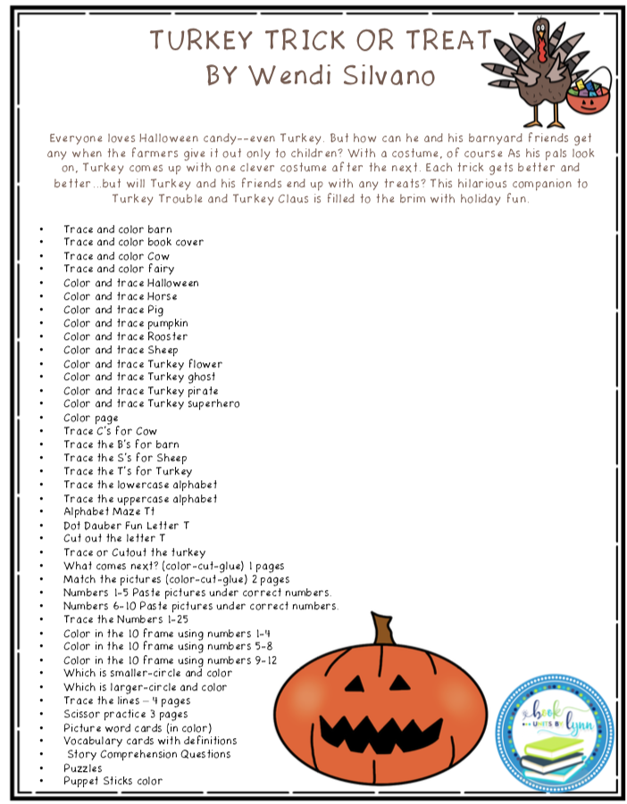 TURKEY TRICK OR TREAT BOOK UNIT ~ Book Units by Lynn