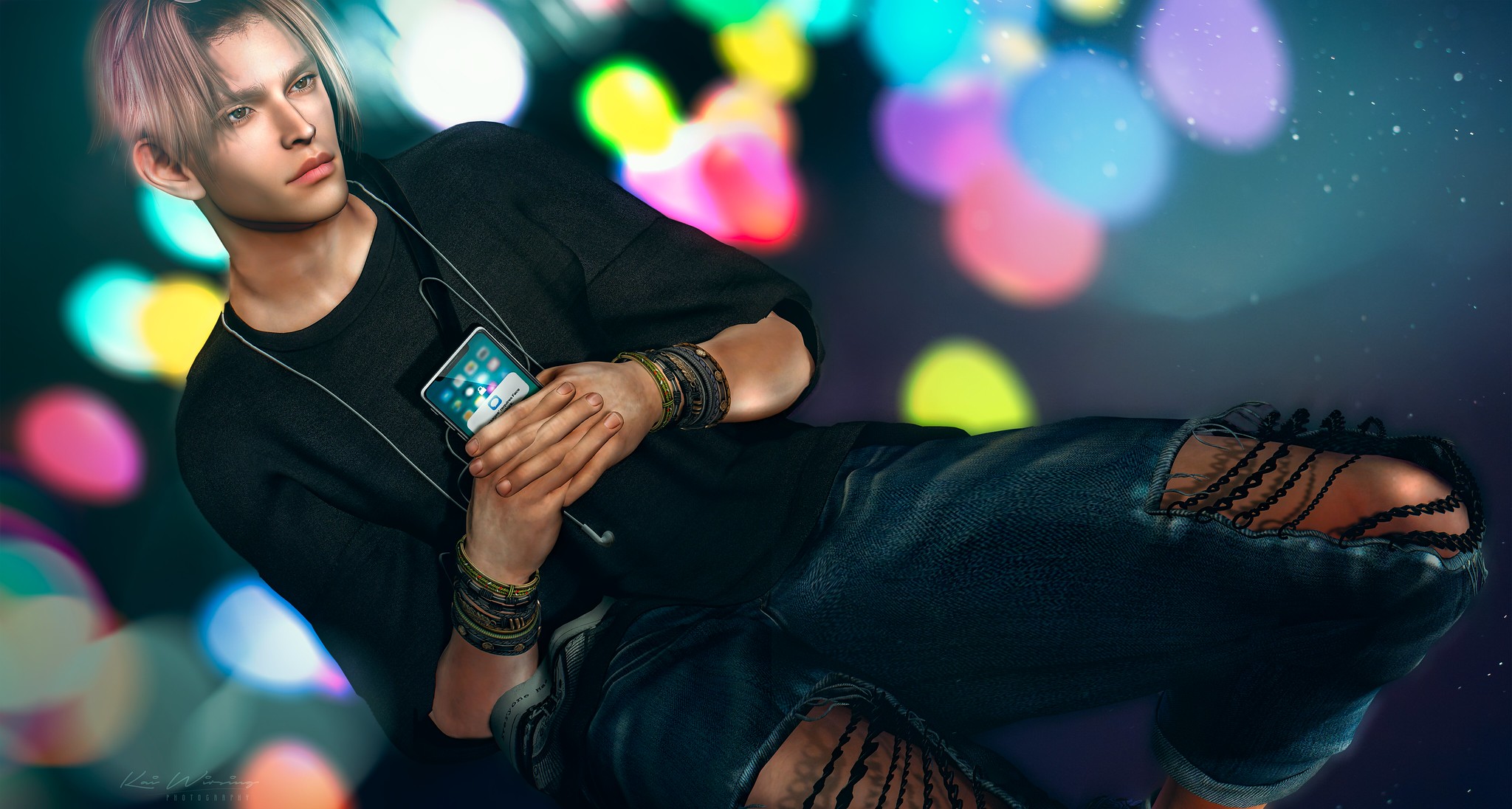 ::GB:: Knee tear Chain denim@The Warehouse Sale - blue...