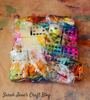 Plastic Wrap Alcohol Ink on Dominoes