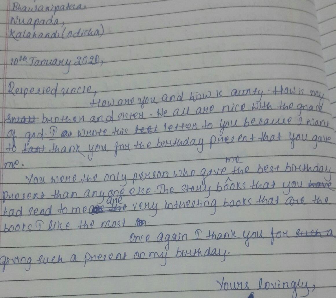 Write A Letter To Your Uncle Thanking Him For The Birthday Gift ...