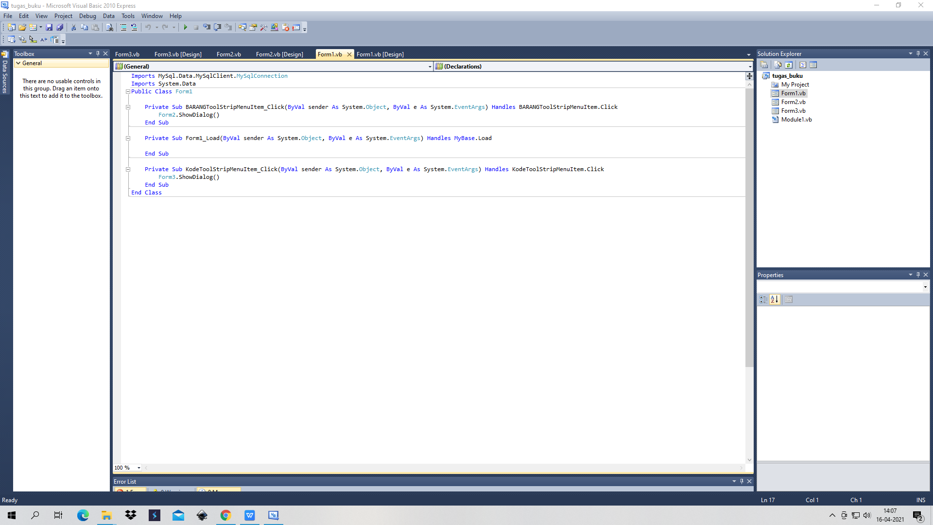 Module Sederhana CRUD Perpustakaan VB.net Visual Studio 2010 Express dengan Database MySQL