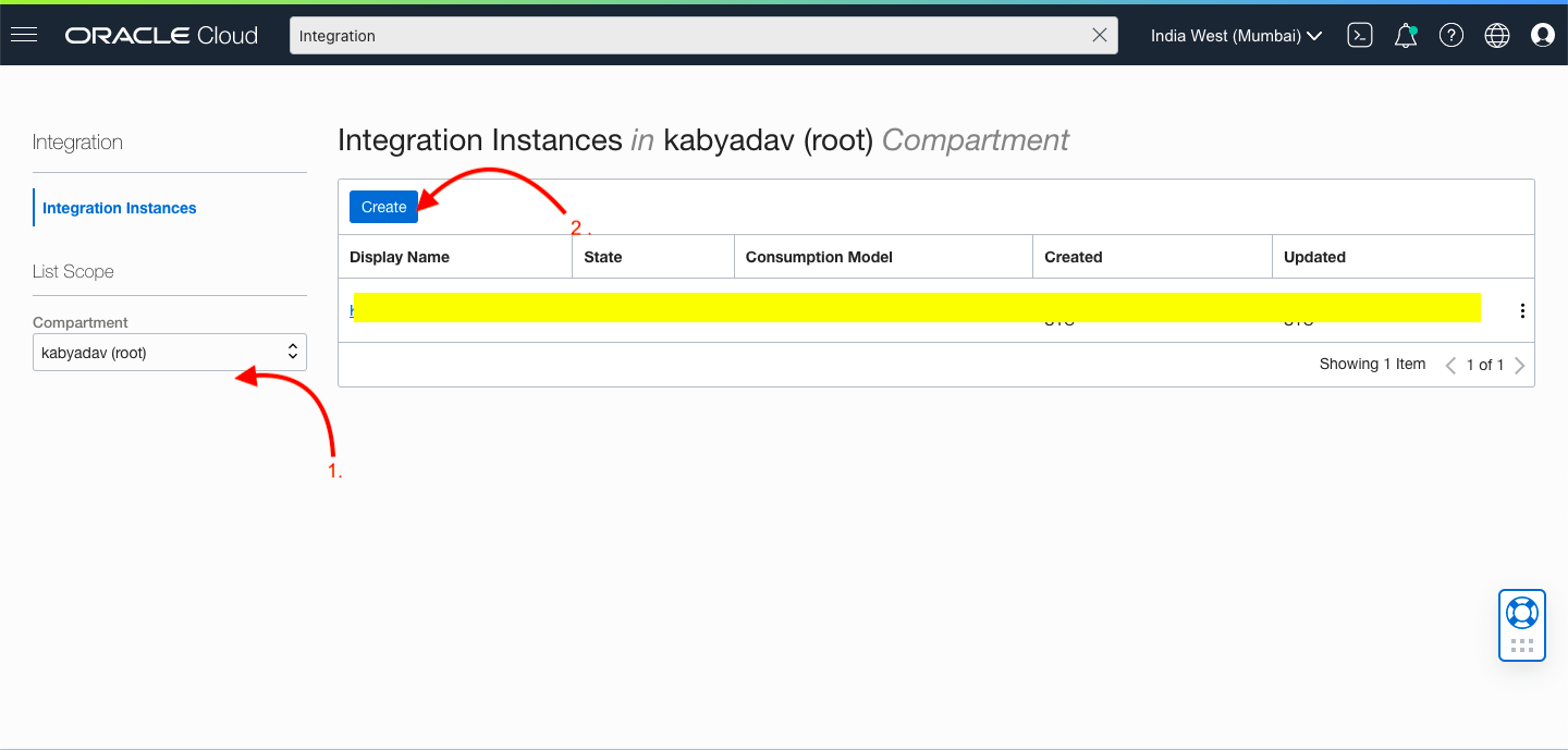 STEP 3 : Select the (root) Compartment and then click Create