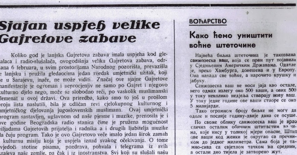 SEVDALINKE: Sjajan uspjeh velike Gajretove zabave. "Gajret", br. 2, 1937.*