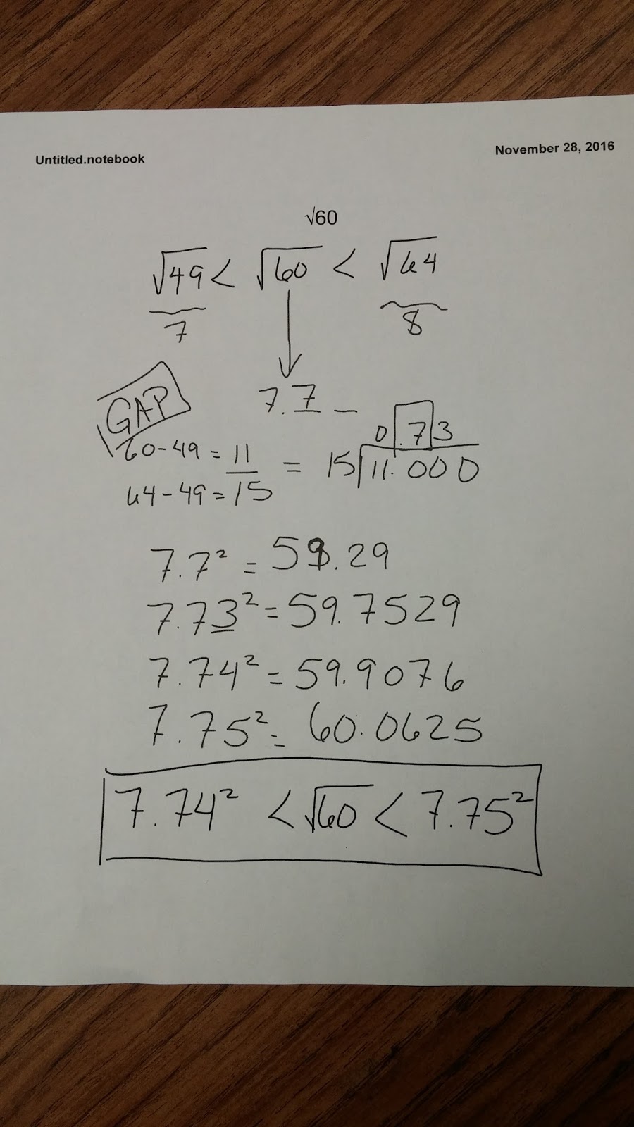 Mrs Warren Math On Team Vista R I Notes And Approximation To Square