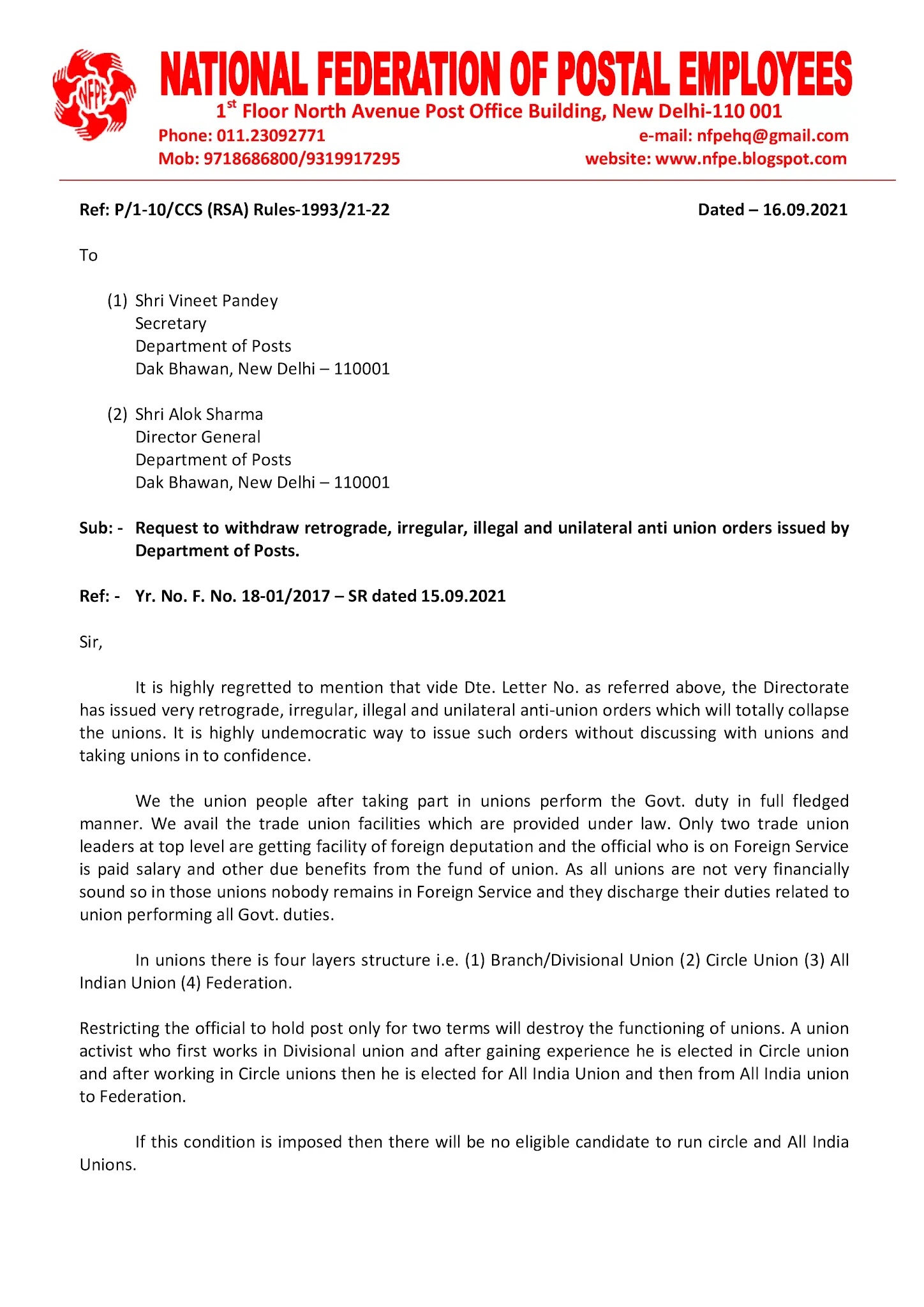 Request to withdraw retrograde, irregular, illegal and unilateral anti ...