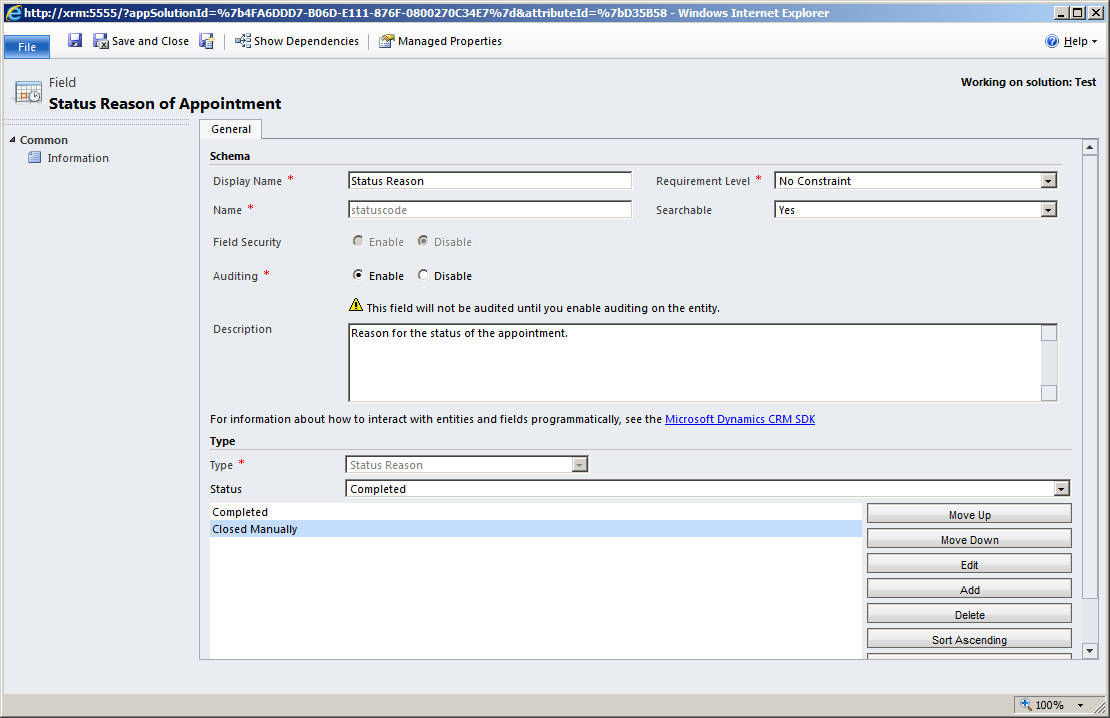 CRM Solutions with MS Dynamics: How to add more options in statuscode
