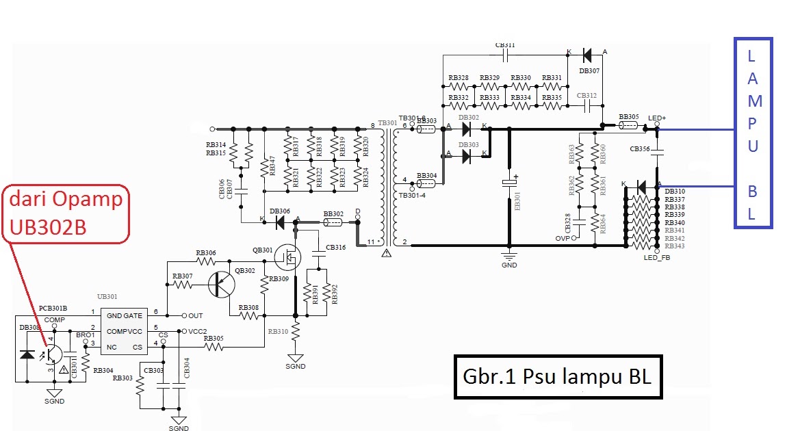 master-lcd repair: Powersuply lampu BL dengan OB2263