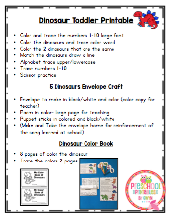 Dinosaur Bundle for Preschool and Toddler plus Craft ~ Preschool Printables