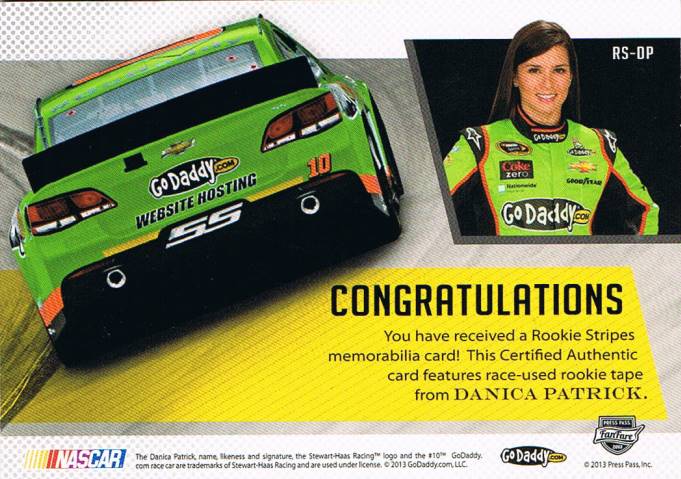 The Raz Card Blog: Danica Patrick Rookie Stripes Relic Card - Federated ...