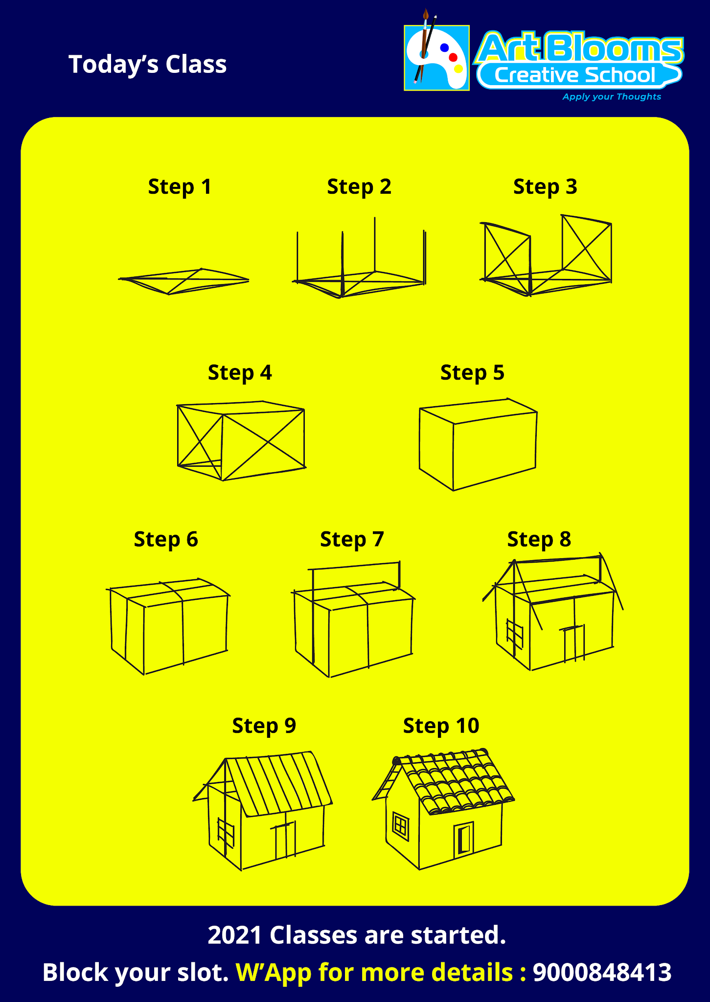 Step by Step House Drawing with cuboid