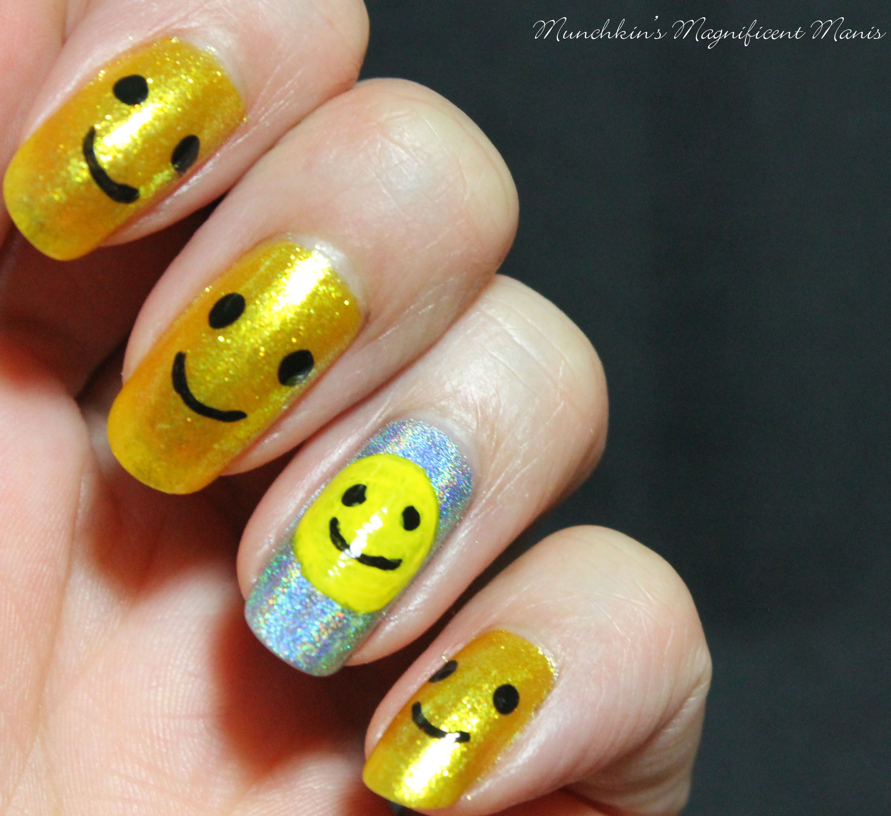 Munchkin’s Magnificent Manis: Be Happy- Happy Face Nail Design