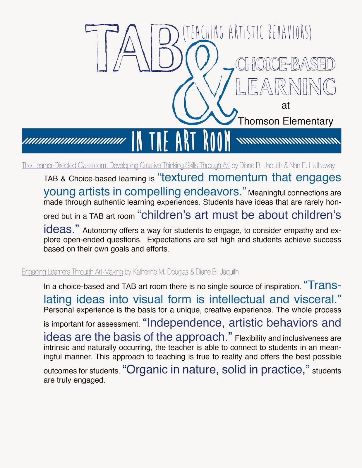 THOMSON ELEMENTARY ART: Art Room TAB explanation