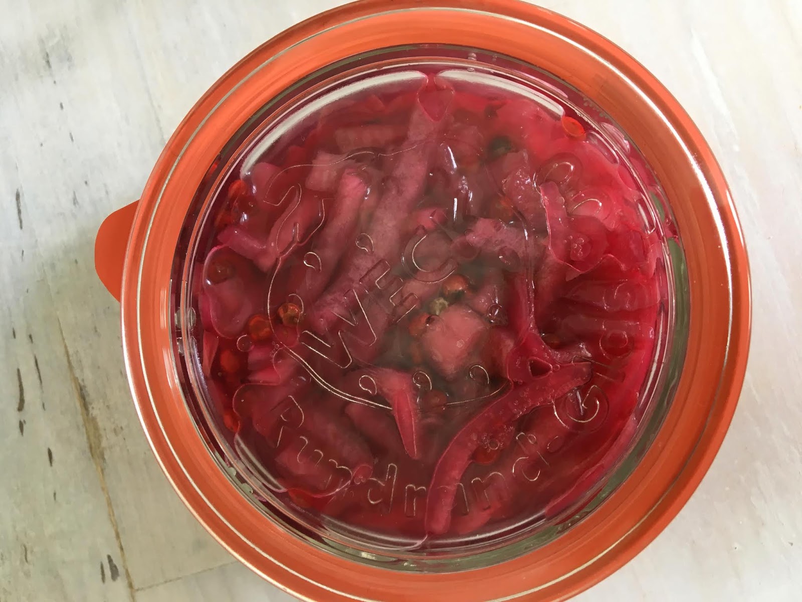 The VegHog: Quick-pickled red onion and vegan hot dogs