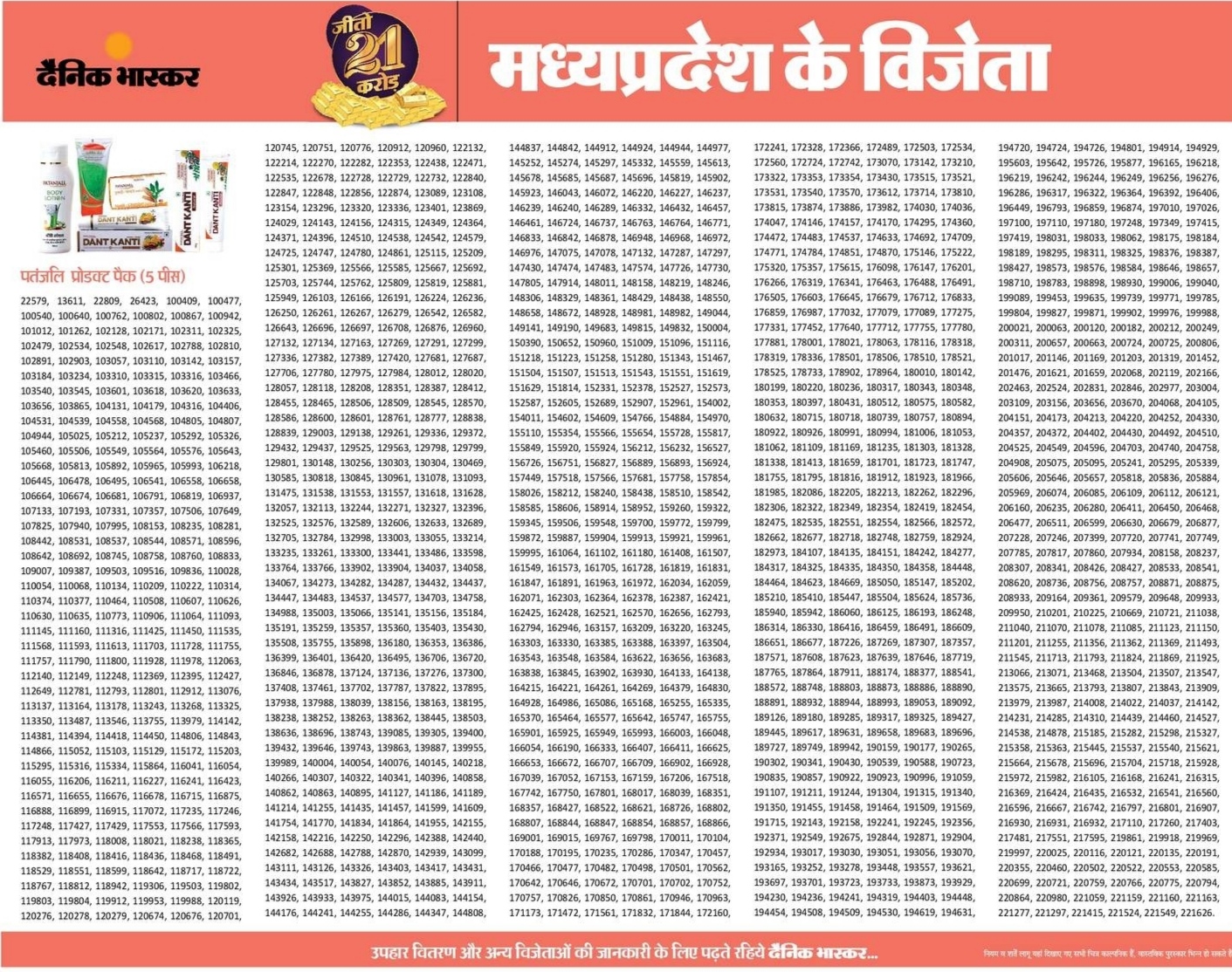 All India Dainikbhaskar Jeeto 21 Crore Draw 2021 Result Winner Name ...