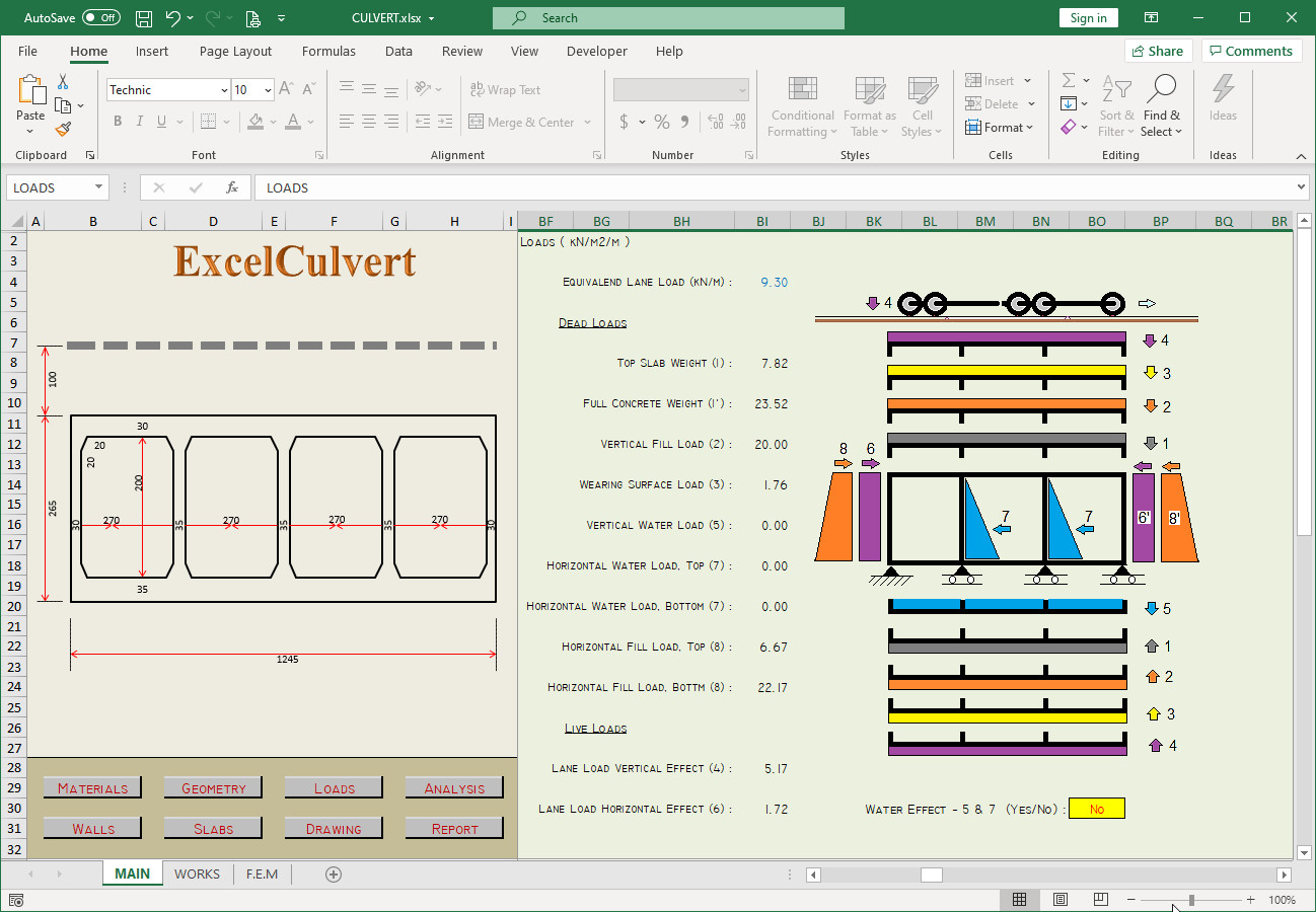 Excel Sheet Box Culvert Analysis and Design - Civil Engineering