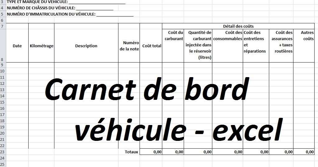 Carnet carnet de bord véhicule excel