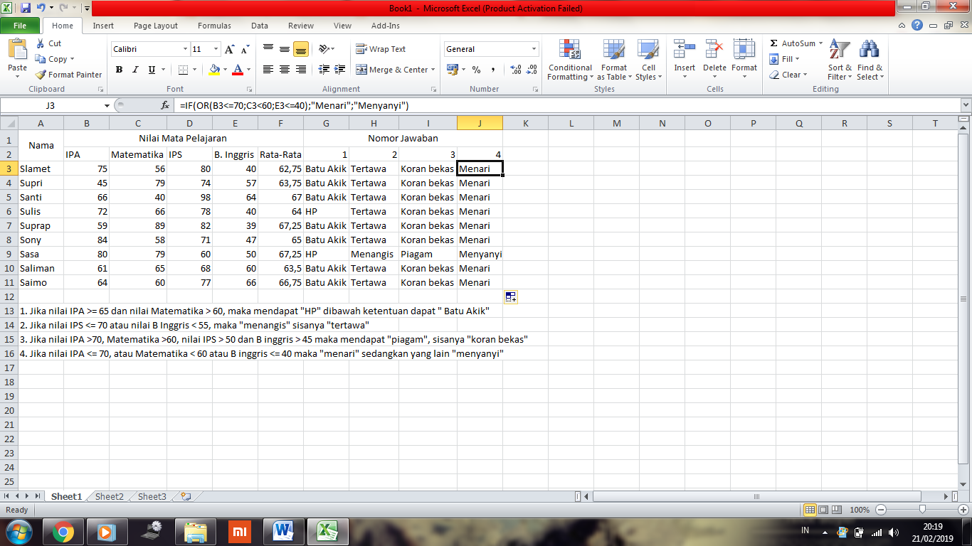contoh pemakaian rumus IF di ms. excel contoh pemakaian rumus IF di ms. excel