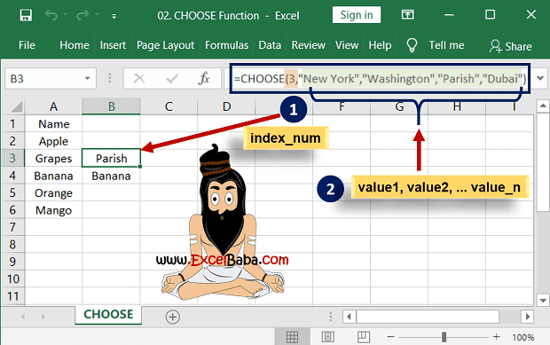 Choose Function in Excel