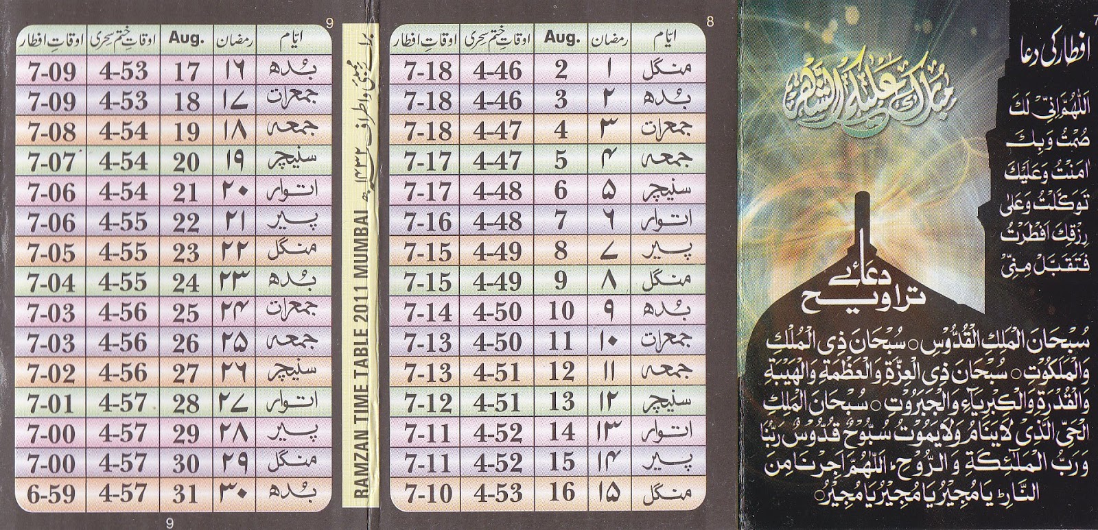 Islamic Collection: Ramzan Time Table 2011 Mumbai