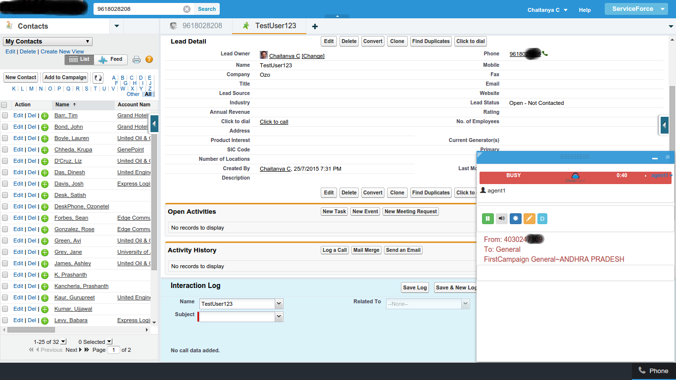 Cloudagent Call Center Integration with Salesforce