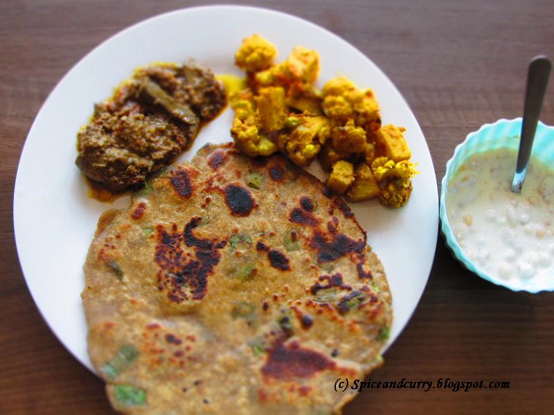 Spice and Curry: Bajra/Millet flour-Spring Onion Paratha, Mete'r Jhal ...