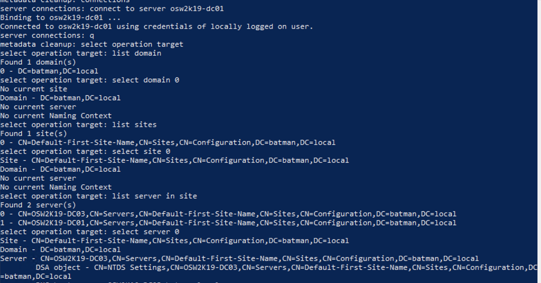 metadata cleanup using Ntdsutil