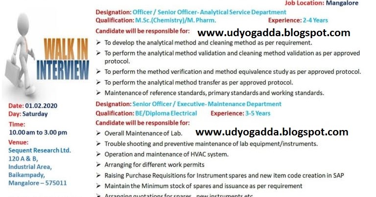 UDYOG ADDA: SEQUENT RESEARCH LTD WALK IN INTERVIEWS FOR ANALYTICAL RESEARCH & DEVELOPMENT ...
