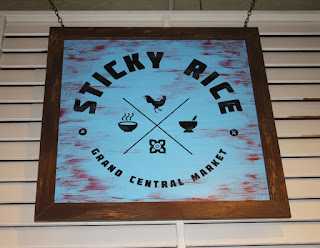 L STAR MURALS: Signs for Sticky Rice at the Grand Central Market in LA