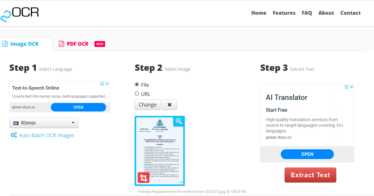 KhmerOCR: i2ocr - Free Online Khmer OCR, It works!