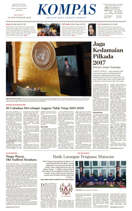 Kompas Hari Ini: Kompas Edisi Minggu 25 September 2016